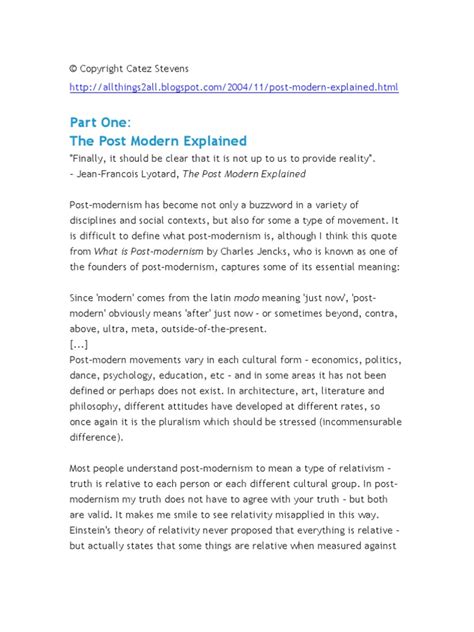The Post Modern Explained Pdf Postmodernism Reason