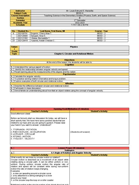 Physics Lesson Plan Pdf Acceleration Speed
