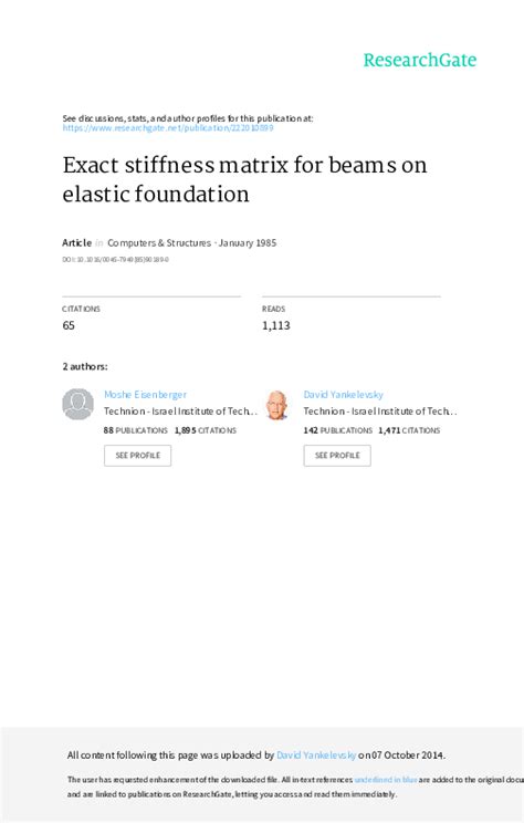Exact Stiffness Matrix For Beams On Elastic Foundation The Best Picture Of Beam