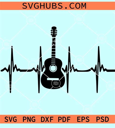 Guitar Heart Line Svg Guitar Heart Beat Svg Guitar Ekg Svg