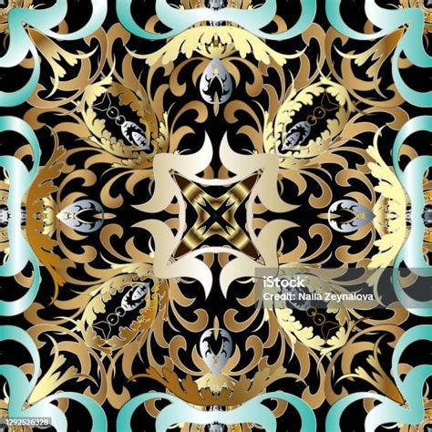 골드 플로럴 3d 매끄러운 패턴 장식적인 고급 배경 화려한 배경을 반복합니다 바로크 오래된 스타일 장식 빈티지 꽃 잎 표면 텍스처 화려한 장식 디자인 배경 화면 카드 0명에