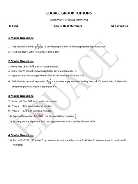16x Cbse Maths Ch 1 Real Numbers Revision Wk Set2 Wk 16 Pdf