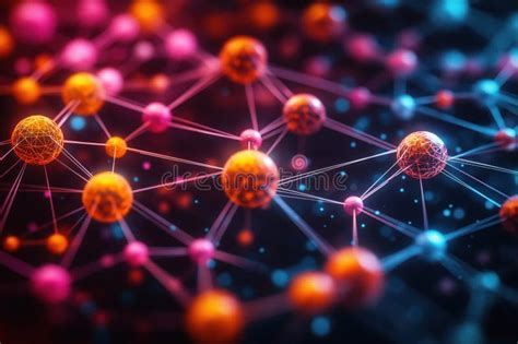 Colorful Glowing Spheres Interconnected By Lines Create Network Design