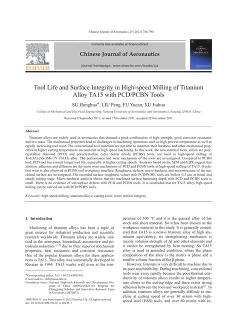 Pdf Tool Life And Surface Integrity In High Speed Milling Of Titanium