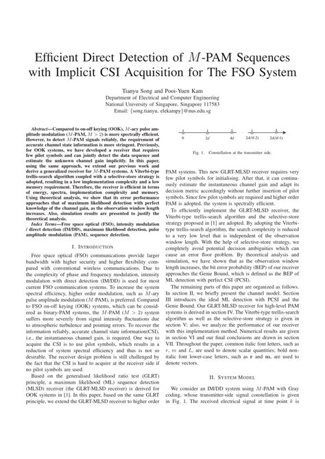 PDF Efficient Direct Detection Of M PAM Sequences With Implicit CSI Acquisition For The FSO System