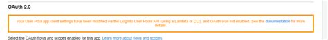 Oauth 20 Created A User Pool Client Using Cognito Identity Provider Client Sdk For Javascript