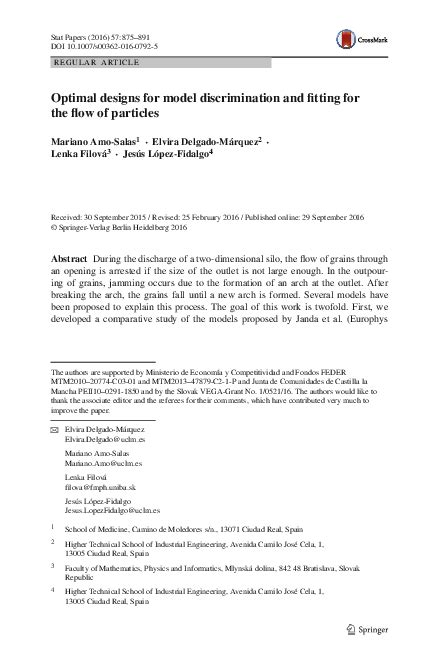 Pdf Optimal Designs For Model Discrimination And Fitting For The Flow Of Particles