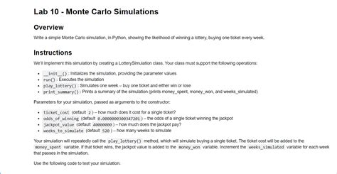 Solved Lab Monte Carlo Simulations Overview Write A Chegg