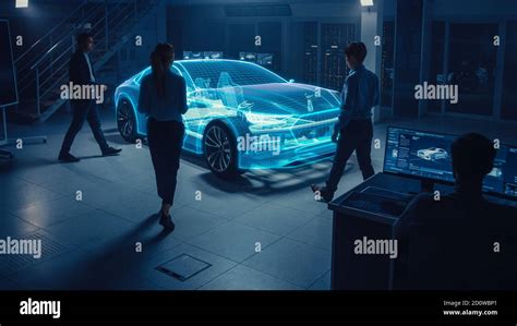 Automobilingenieure Entwerfen Elektroauto Mit Cad Software Mit 3d