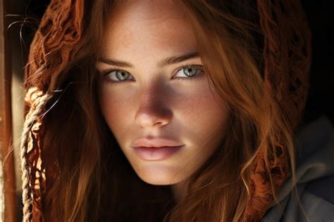 Premium Ai Image A Woman With Long Red Hair And Green Eyes