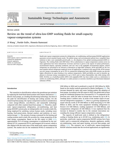 Pdf Review On The Trend Of Ultra Low Gwp Working Fluids For Small