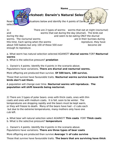 Patterns Of Natural Selection Worksheet Answer Key Pdf