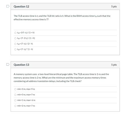 solved question 12 5 pts the tlb access time is trand the