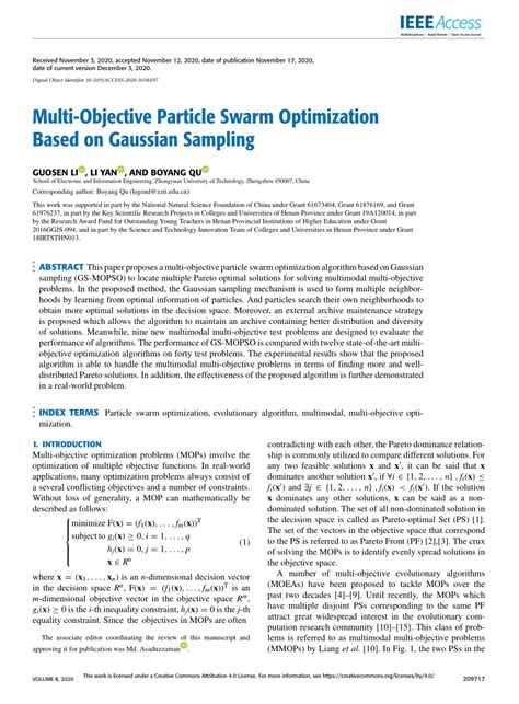 Pdf Multi Objective Particle Swarm Optimization Based On Gaussian