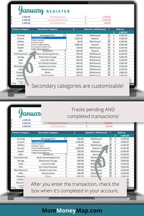 Checkbook Register Excel Spreadsheet With Monthly Summaries Mom Money Map