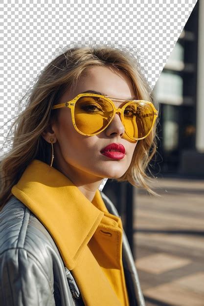 Woman Wearing Yellow Sunglasses Psd High Quality Free Psd Templates