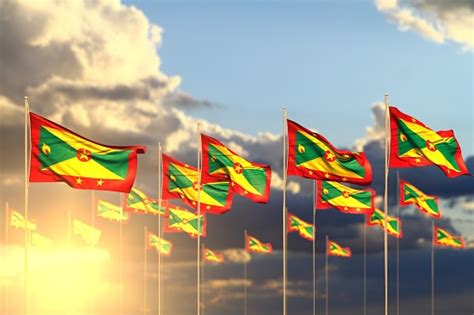 좋은 애국가 날 플래그 3d 그림 보케와 텍스트에 대한 공간행에 배치 일몰에 많은 그레나다 플래그 0명에 대한 스톡 사진 및 기타 이미지 Istock