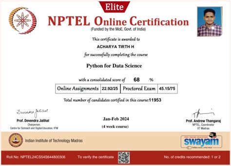 tirth acharya on linkedin nptel datascience python certification