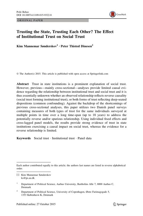 Pdf Trusting The State Trusting Each Other The Effect Of