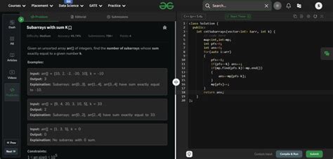 Gfg160 Dsa Gfg160 Prefixsum Hashmaplogic Subarraysum