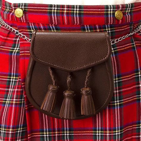 Brown Leather Sporran With Braided Tassels