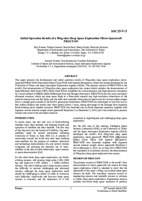 Pdf Initial Operation Results Of A 50kg Class Deep Space Exploration Micro Spacecraft Procyon
