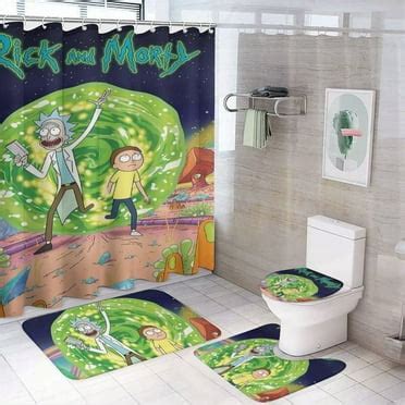 4 Pcs Shower Curtain Sets Skull Flower Butterfly Waterproof Bathroom