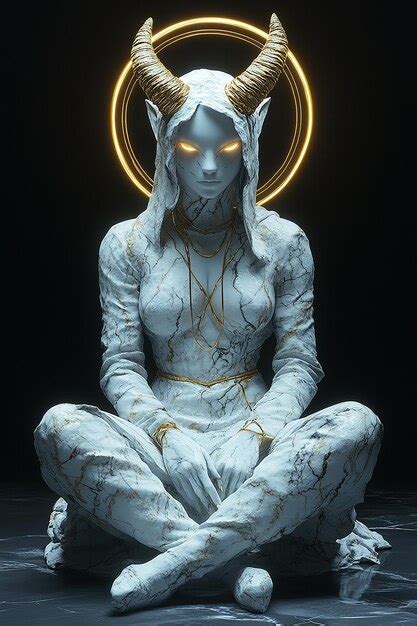 Full Body Shot Of Beautiful Whiteskinned Demon With Horns Premium Ai