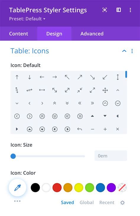 Table Icons Design Tab Tablepress Styler Docs Divi Modules