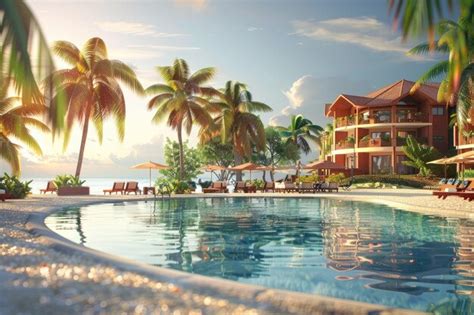 Tropical Beachfront Hotel Resort With Pool And Palm Trees Premium Ai