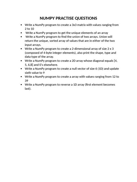 Numpy Practise Questions Pdf