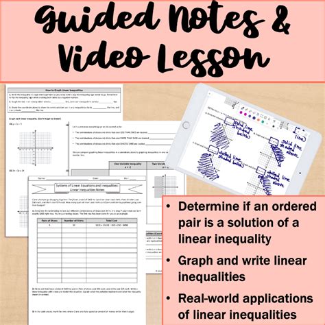 Graphing Linear Inequalities Guided Notes Worksheet And Video Lessons