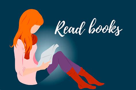 빨간 머리 소녀 독서 교육 책 상점 잡지 프로 모션 패션 포스터 배너 도서관 로고 아이콘 애 포스트 카드에 대 한도 서 평면 스타일 일러스트 레이디 배경 없이 절연 읽기에