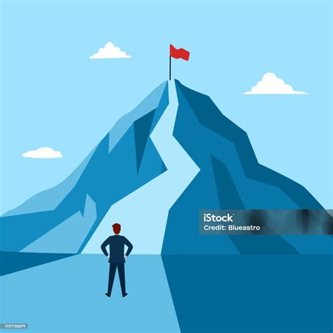 플랫 디자인으로 산 꼭대기에 있는 성공 깃발에 도달할 계획인 사업가 스타트업 비즈니스 금융 업적 및 리더십 개념 벡터 그림의 상징 경영자에 대한 스톡 벡터 아트 및 기타