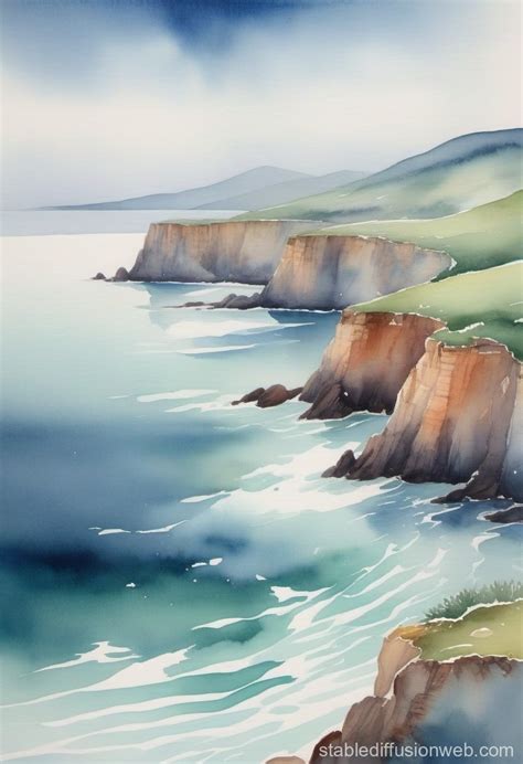 Ocean Landscape Watercolor Painting Stable Diffusion Online