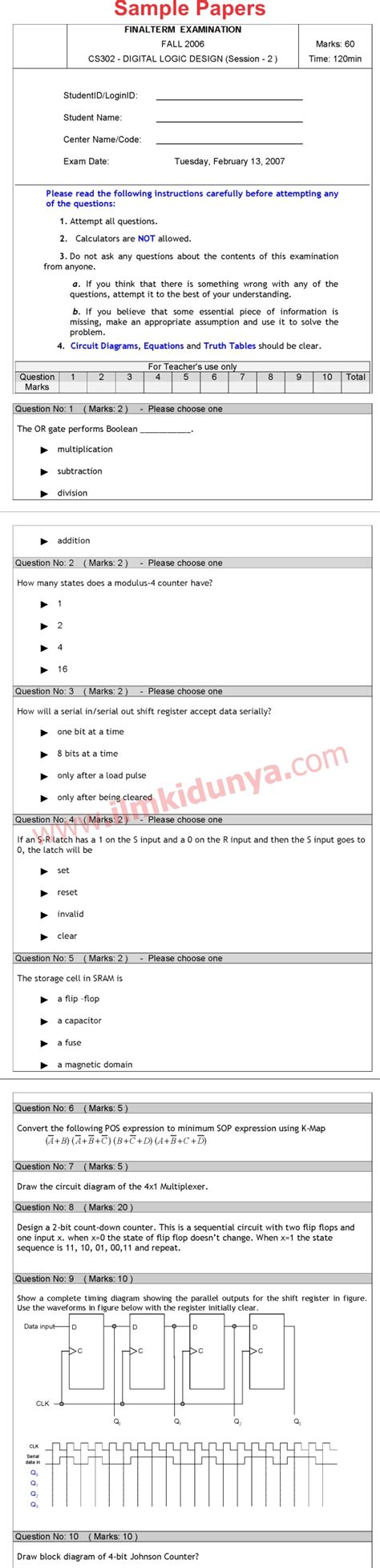 CS Digital Logic Design BSc Computer Science VU University Past Papers F