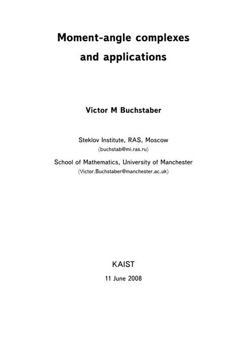 Pdf Moment Angle Complexes And Applications