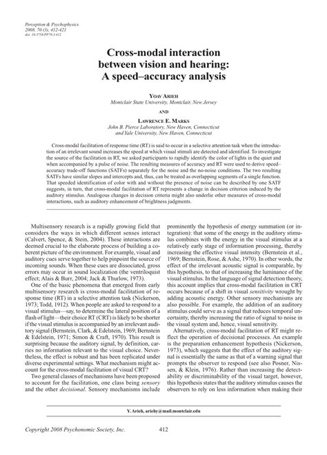 Pdf Cross Modal Interaction Between Vision And Hearing A Speed