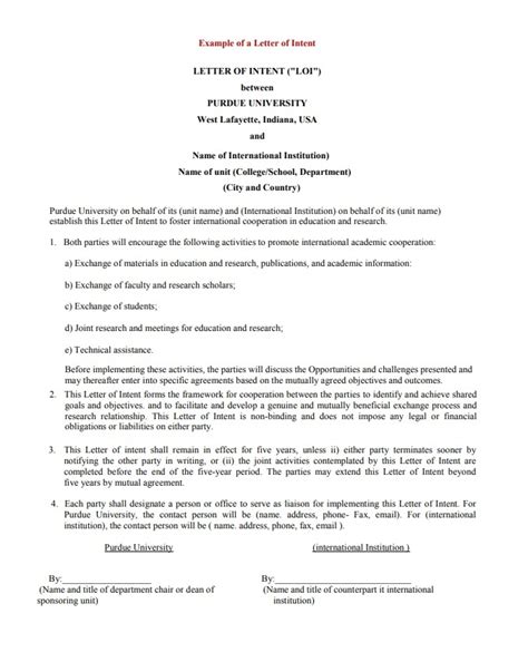 Letter Of Intent Template Free Word Templates