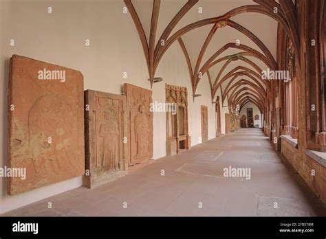 Gothic Cloister With Cross Vault And Tomb Slabs In Mainz Cathedral St
