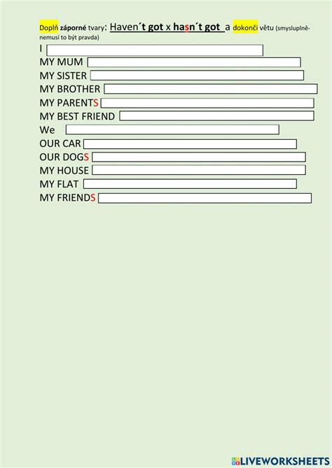 Have Got Negative Activity Live Worksheets