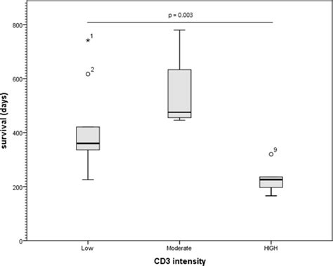 Patients Survival According To Cd3 Staining Intensity ° And Cases