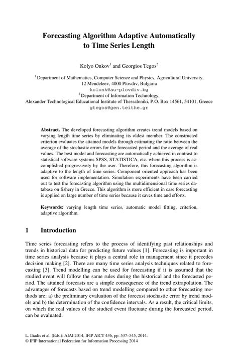 Pdf Forecasting Algorithm Adaptive Automatically To Time Series Length