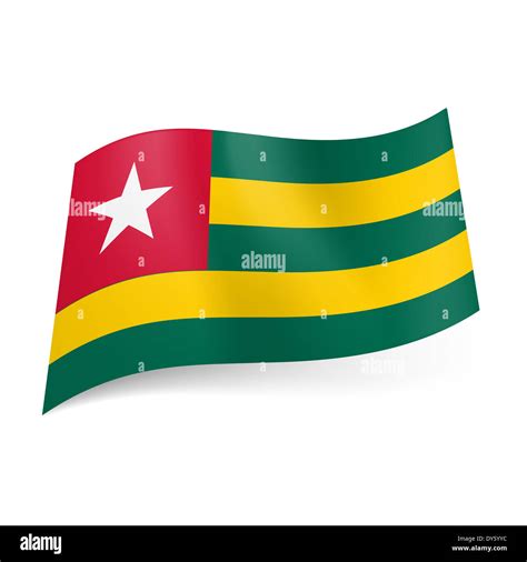 National Flag Of Togo Green And Yellow Horizontal Stripes Red Square