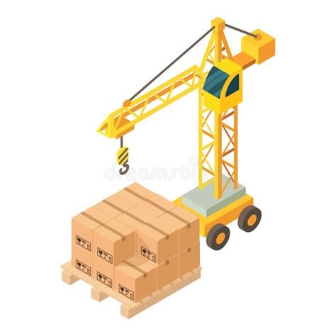 Construction Site Icon Isometric Vector Big Construction Crane Near