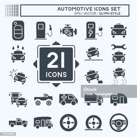 아이콘 세트 자동차 교육 기호에 적합합니다 글리프 스타일 편집 가능한 간단한 디자인 디자인 템플릿 벡터 간단한 그림 공장 산업