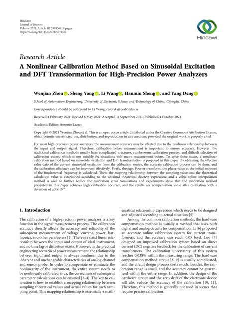 Pdf A Nonlinear Calibration Method Based On Sinusoidal Excitation And Dft Transformation For