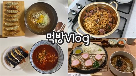 먹방 브이로그ㅣ불닭짬뽕 동그라미김밥 부채살 짜파구리 동양카츠 누들핏 에그드랍 당초밀면 비비고 왕교자 로제뇨끼 크래미 게살스프 참치마요 데레덮밥 마파두부