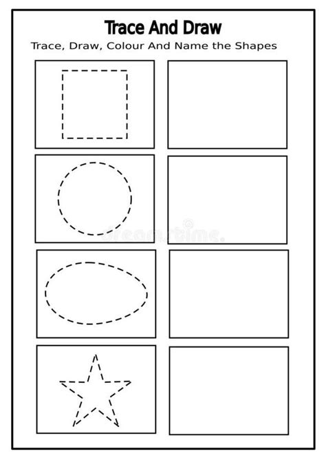 Trazar Y Dibujar Actividad Para Niños óvalo De Estrella Cuadrada Stock De Ilustración