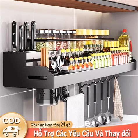 LUXE Kệ đựng gia vị treo tường chất liệu thép Carbon lắp đặt dán tường Kệ để đồ nhà tắm dán